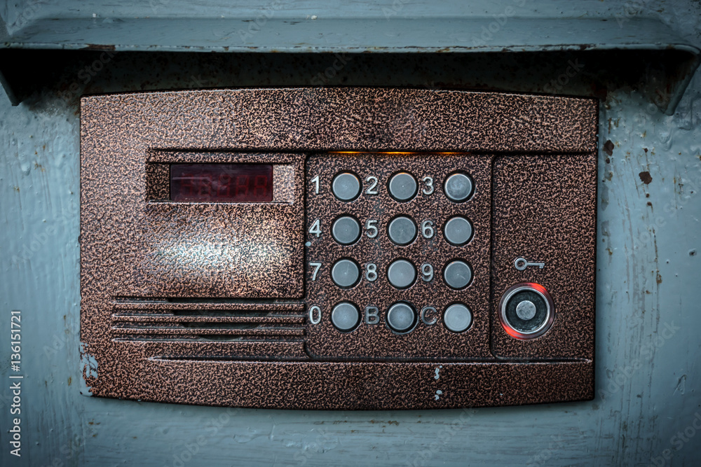 Old intercom on apartment building doors Stock Photo | Adobe Stock