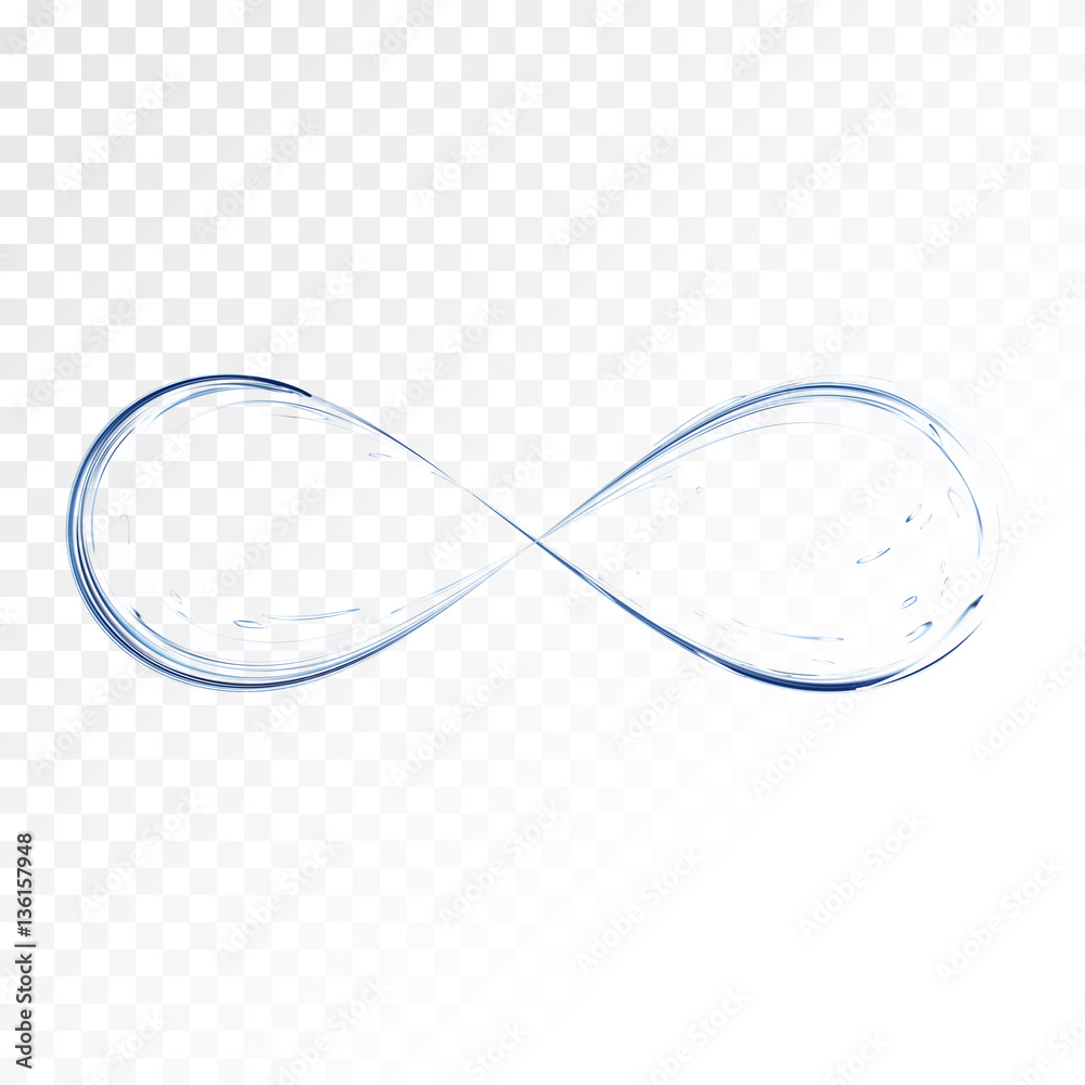 Infinity symbol. Blue water splash transparent. Aqua as not endless and ...