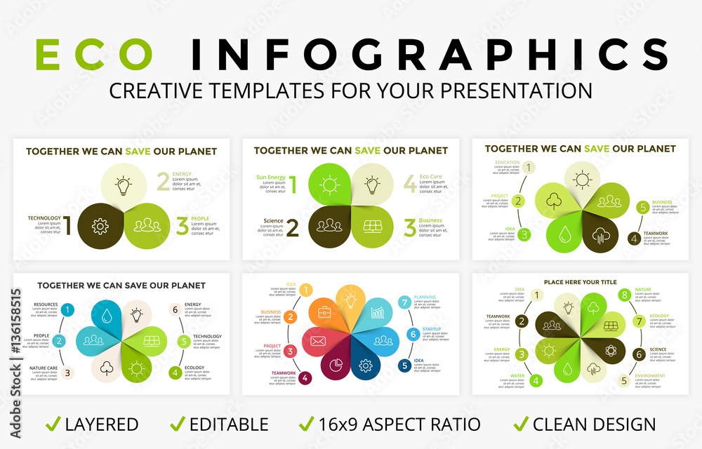 Vector circle arrows green leaves eco infographic. Ecology diagram ...