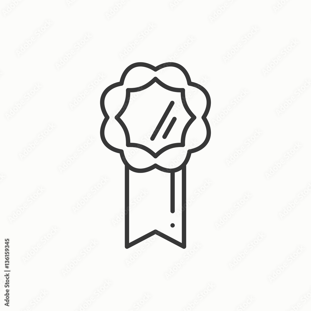Gold medal award with ribbon. Winner line thin icon. First place ...