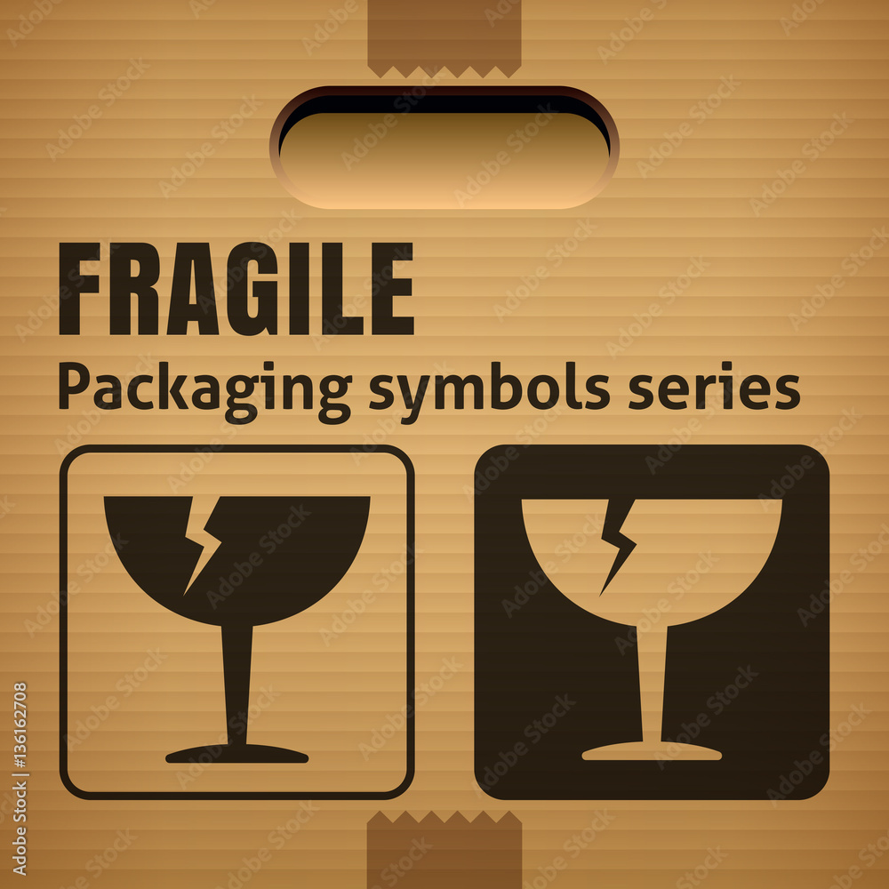 FRAGILE or Breakable Material packaging symbol on a corrugated ...