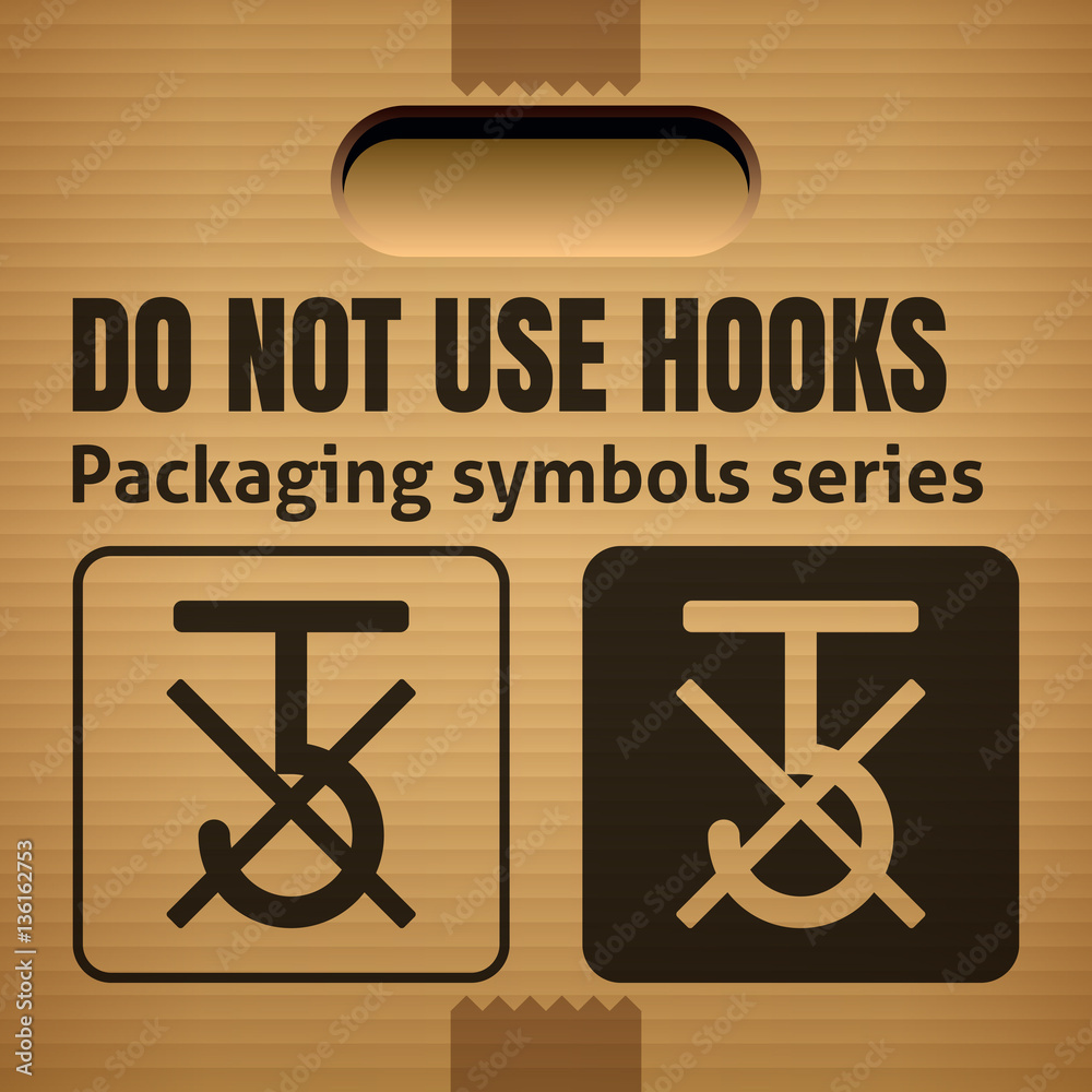 DO NOT USE HOOKS or USE NO HOOKS packaging symbol on a corrugated ...