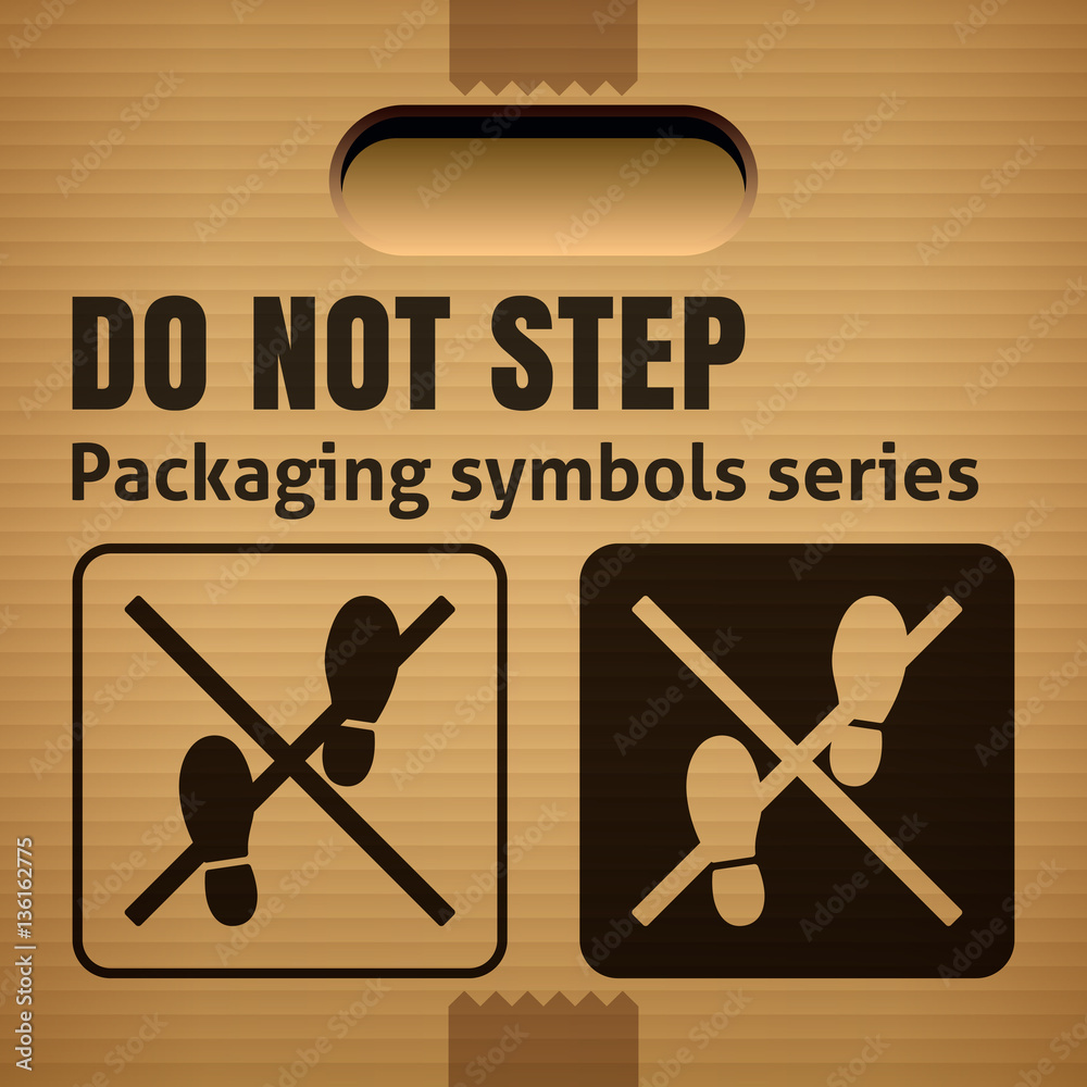DO NOT STEP packaging symbol on a corrugated cardboard background. For ...