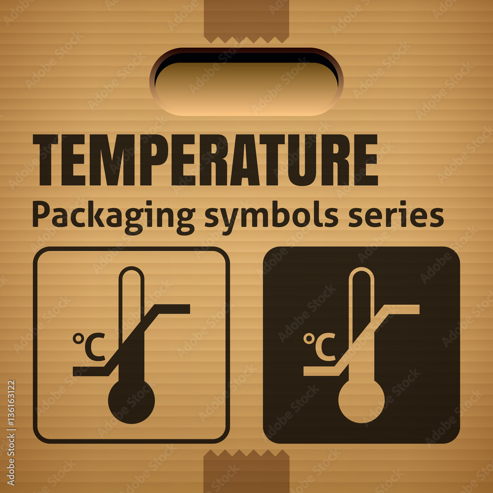 TEMPERATURE LIMITATION packaging symbol on a corrugated cardboard box ...