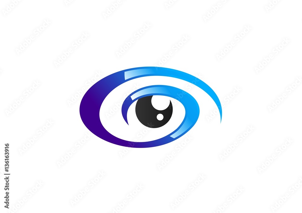 eye spiral logo sign, circle blue eye vision logo icon, abstract swirl ...