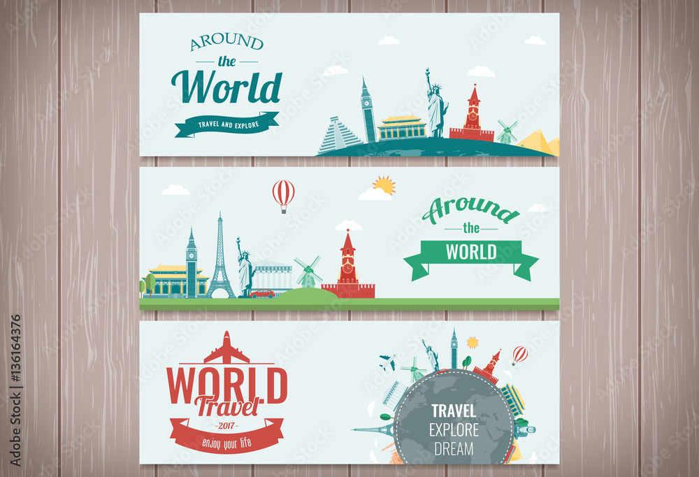 Travel and Tourism Header, Banner with famous Landmarks. Vector Stock ...