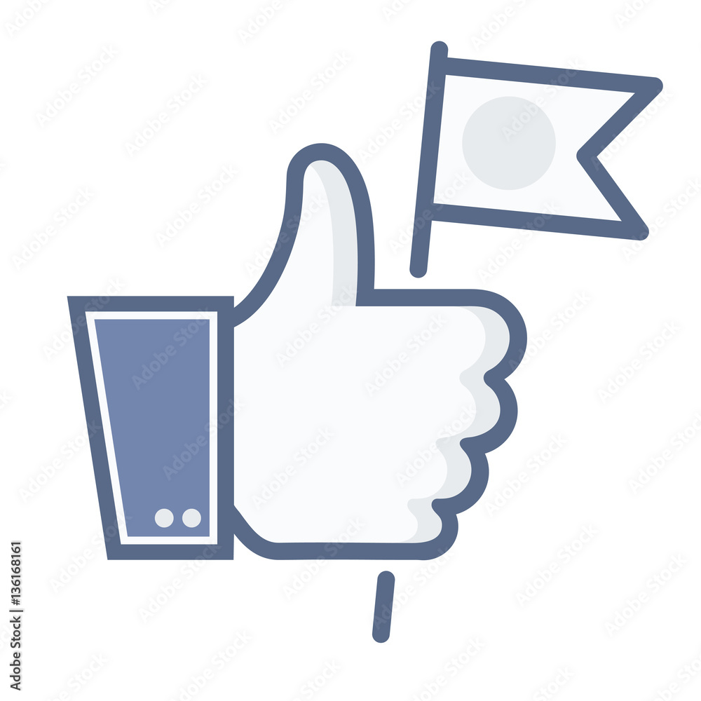 vector thumb up with flag icon on white background. leadership concept ...