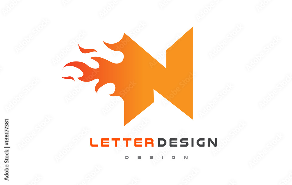 N Letter Flame Logo Design. Fire Logo Lettering Concept. Stock Vector ...