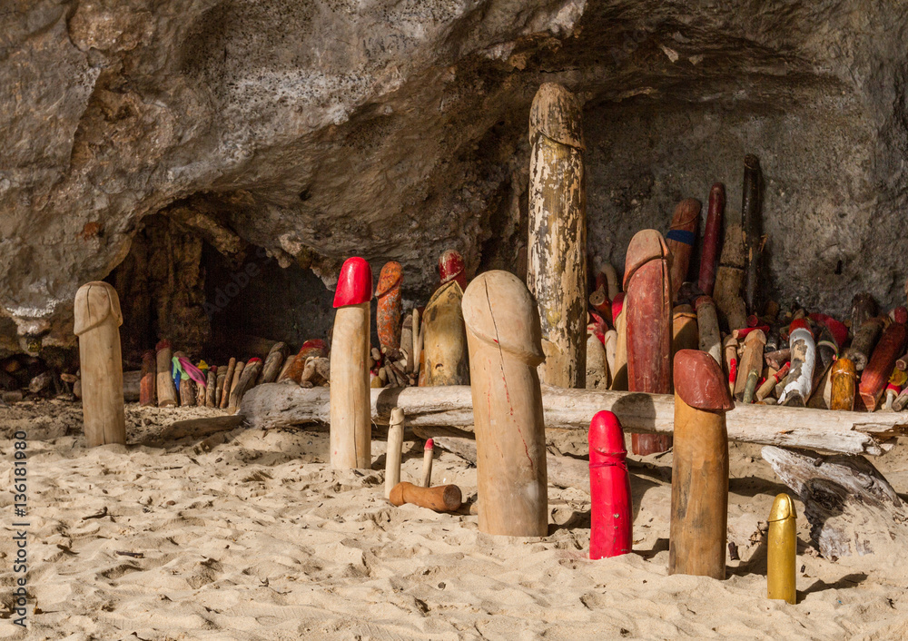 Phallus cave with magic thai lingam amulets symbol of virility and ...