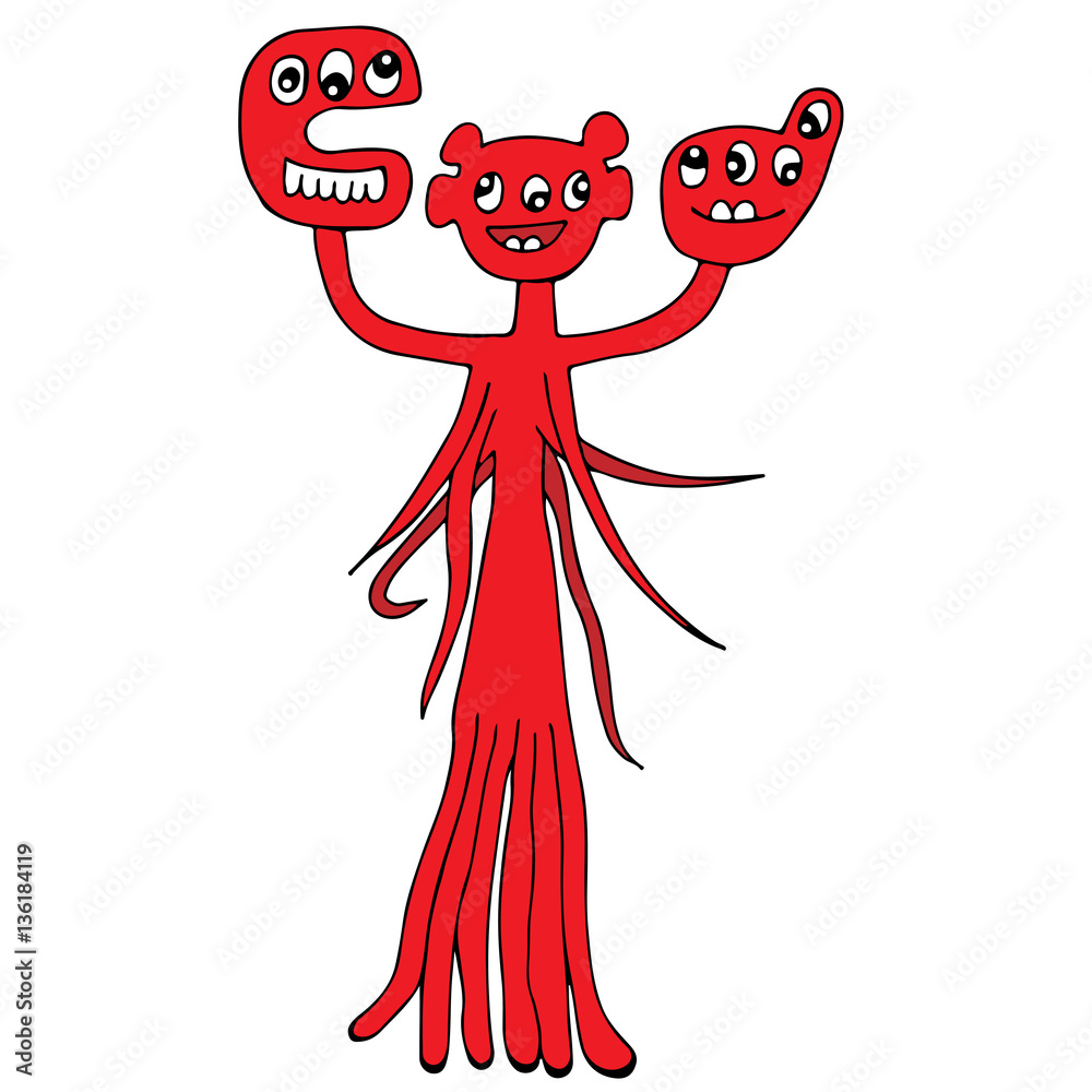 Cute cartoon monster with three head and many eyes Stock Vector | Adobe ...