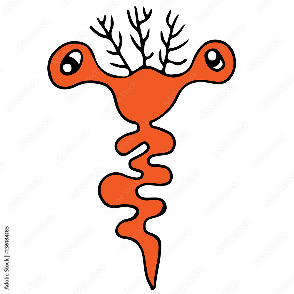 Cute orange cartoon monster with moon Stock Vector | Adobe Stock