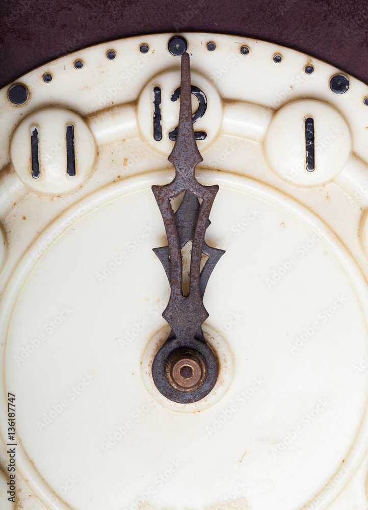 Clock face of old clock with worn numbers and arrows Stock Photo ...