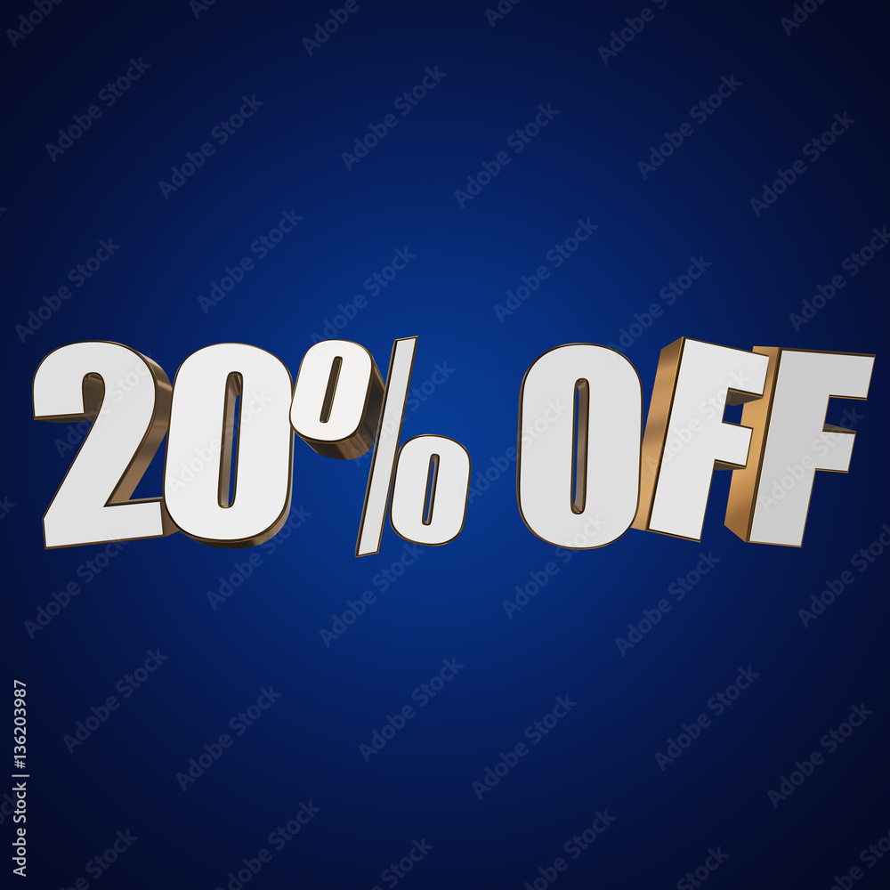 20 percent off letters on blue background. 3d render isolated. Stock ...