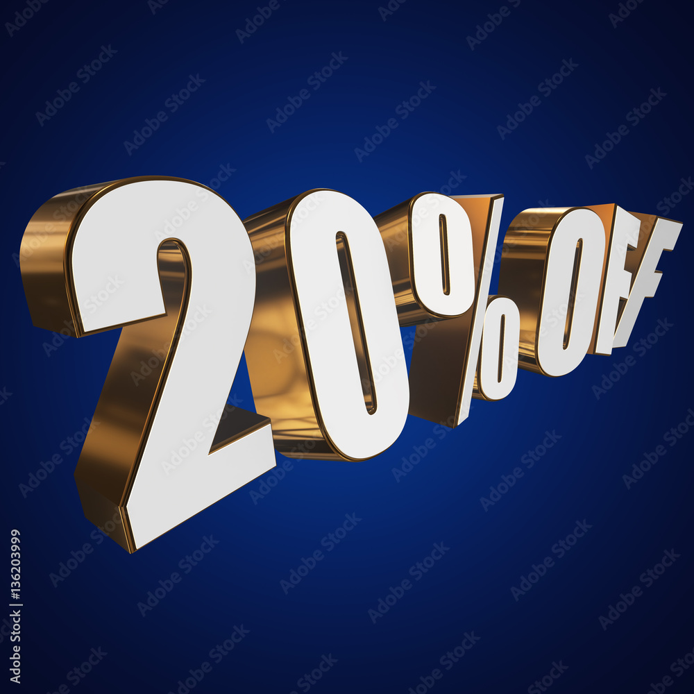 20 percent off letters on blue background. 3d render isolated. Stock ...