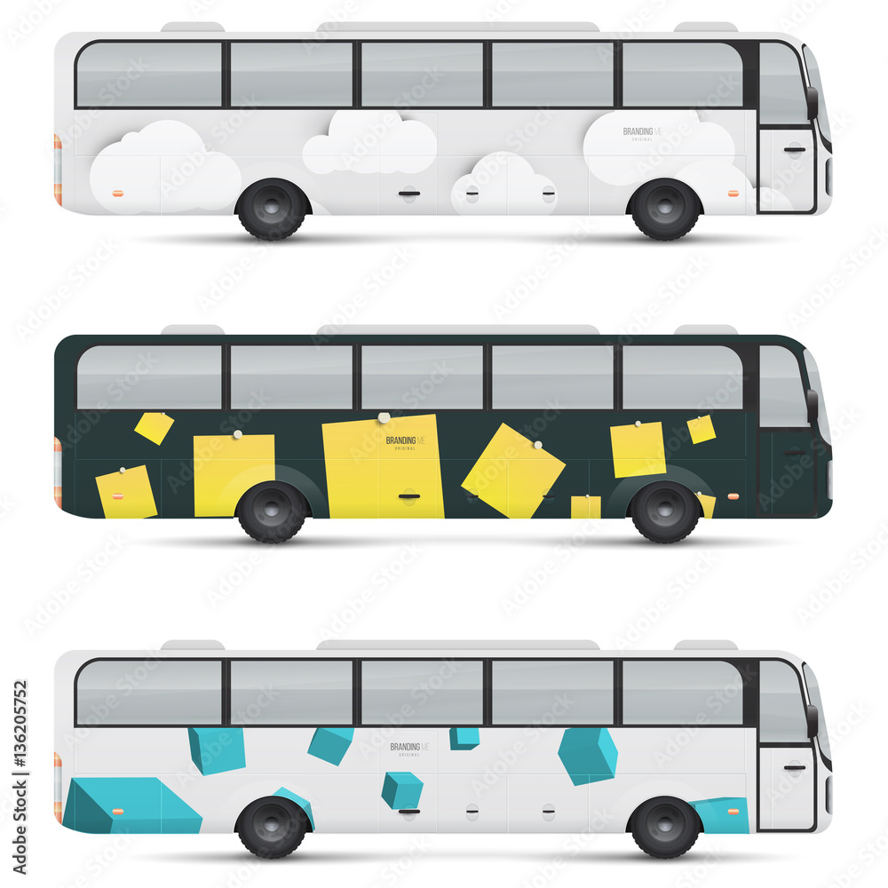 Mockup of passenger bus. Design templates for transport. Branding for ...