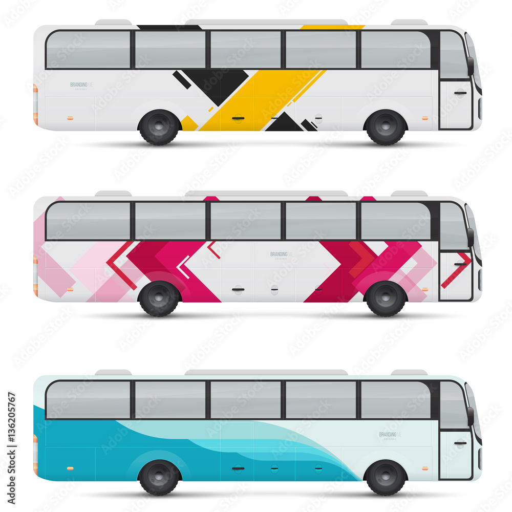 Mockup of passenger bus. Design templates for transport. Branding for ...