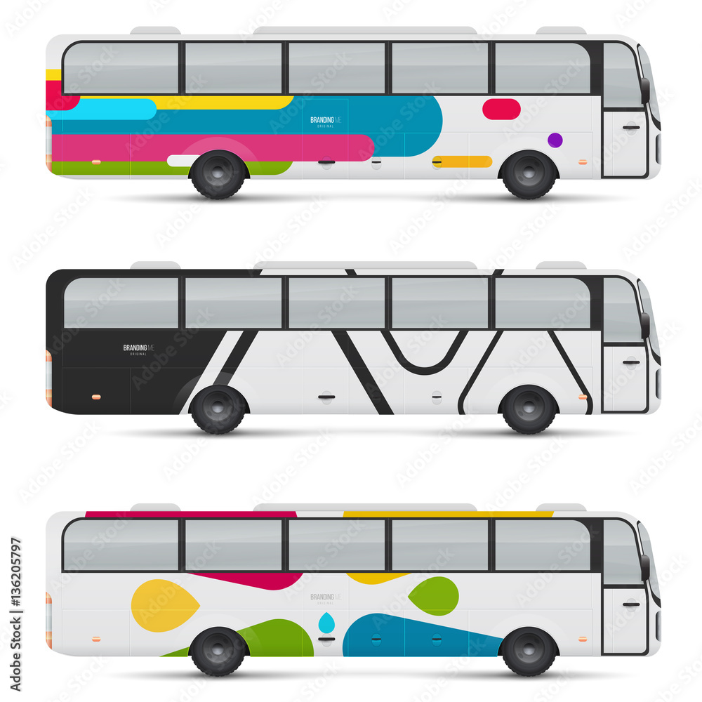 Mockup of passenger bus. Design templates for transport. Branding for ...