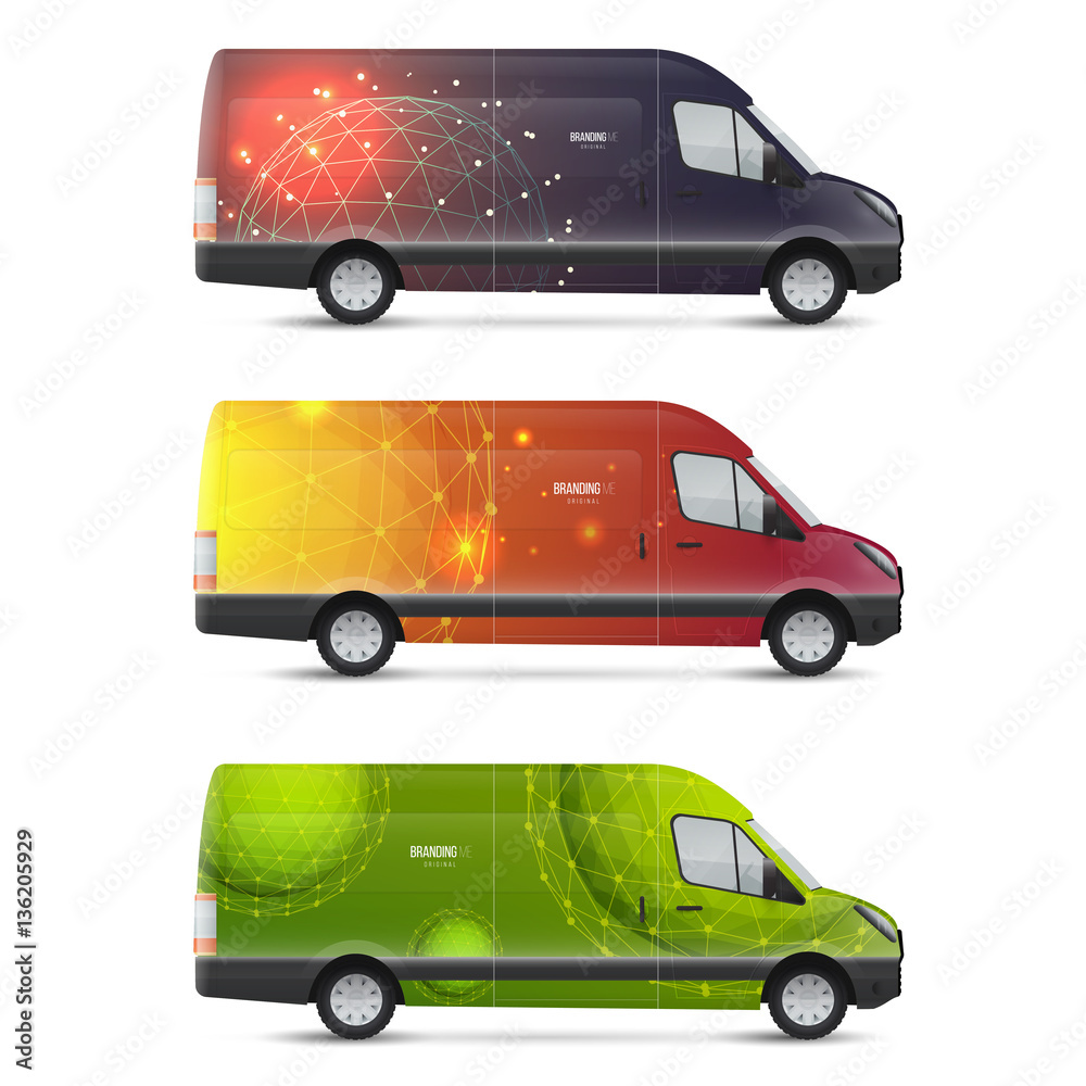 Set of design templates for transport. Mockup white bus. Branding for ...