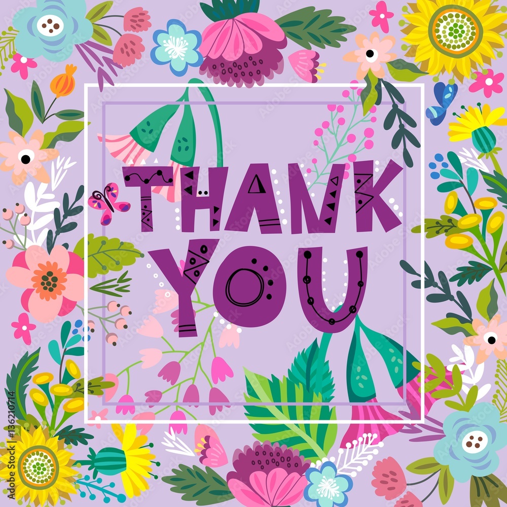 Beautiful greeting card "Thank you" Bright illustration, can be used as ...