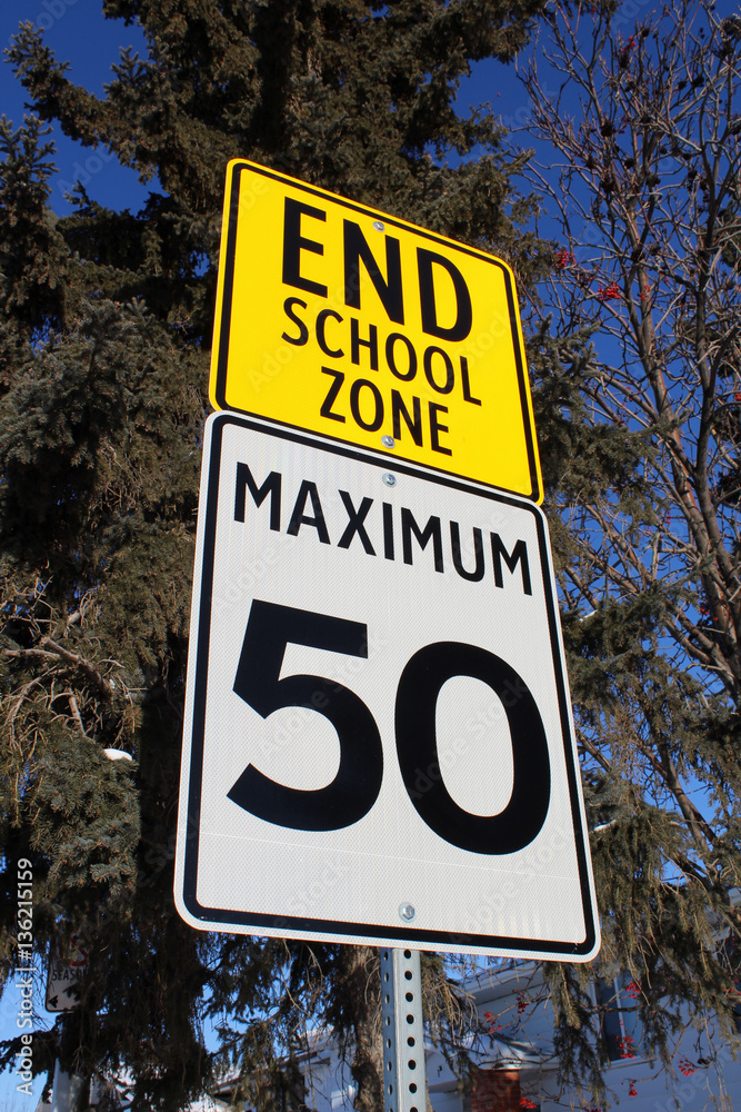 Speed Limit Sign at End of School Zone Stock Photo | Adobe Stock