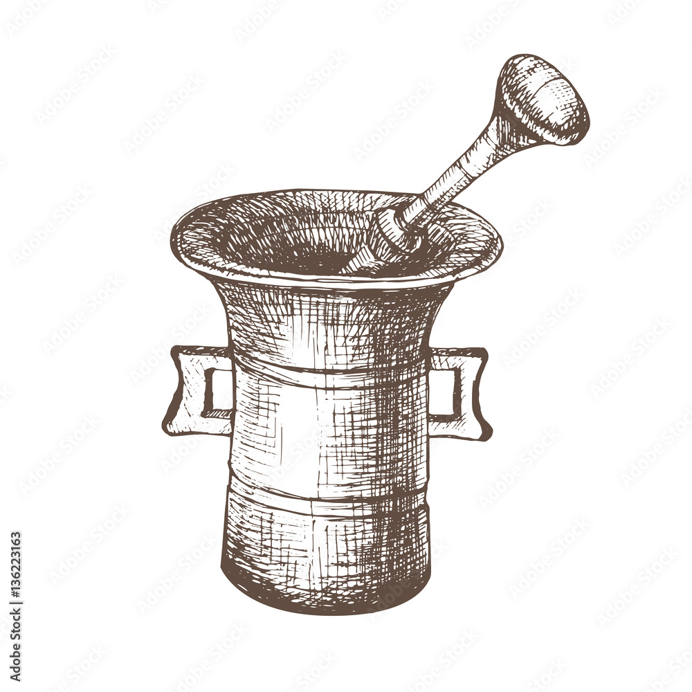 Mortar. Black and white sketch / Vector illustration with sketch mortar ...
