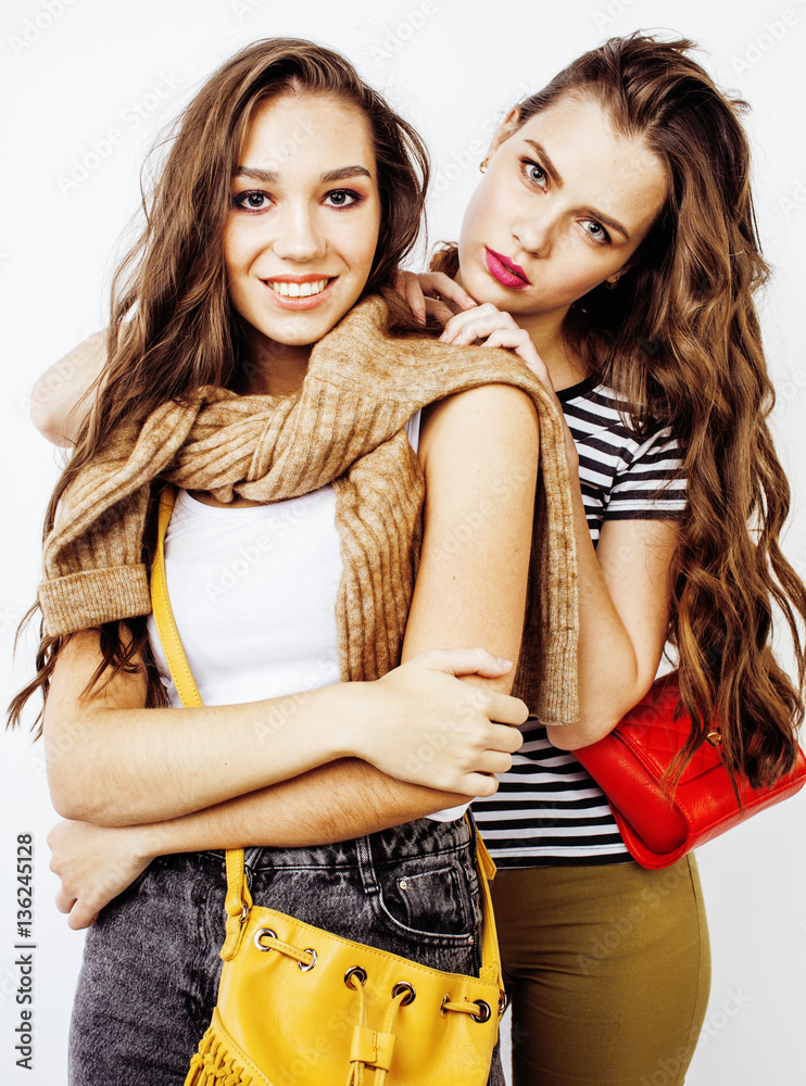best friends teenage girls together having fun, posing emotional on ...