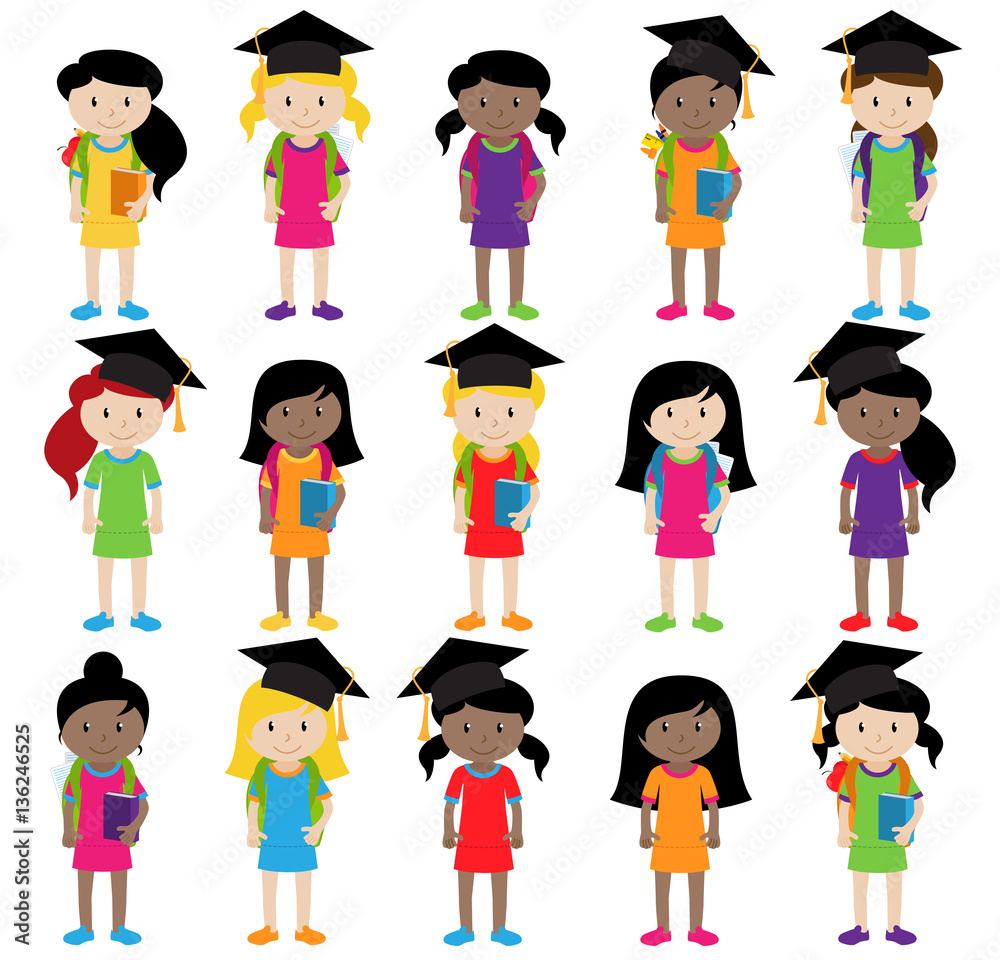 Collection of Cute and Diverse Vector Format Female Students or ...