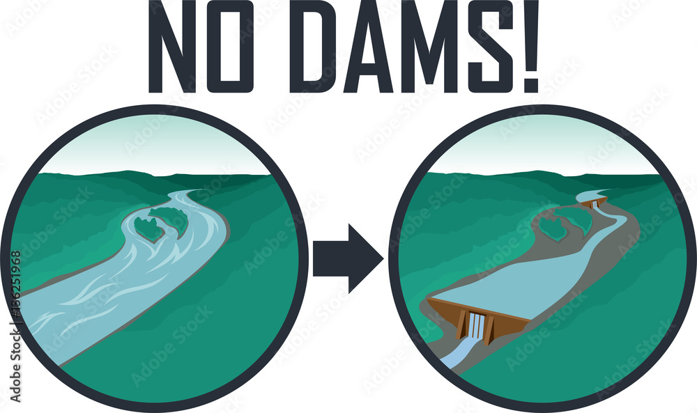 Vector river and Dam Flat Illustration In Simplified Style Stock Vector ...