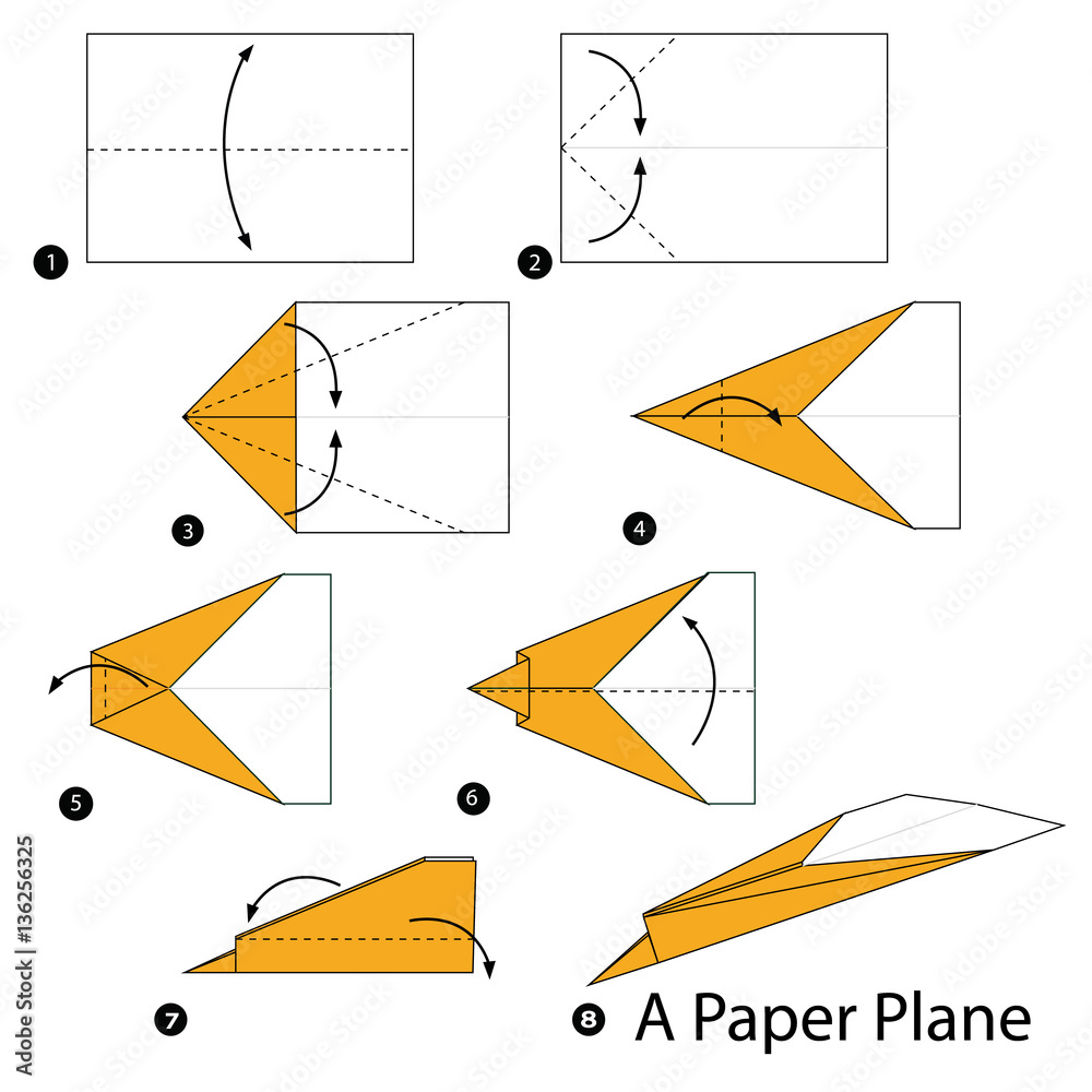 Step By Step Instructions How To Make Origami A Paper Plane Stock