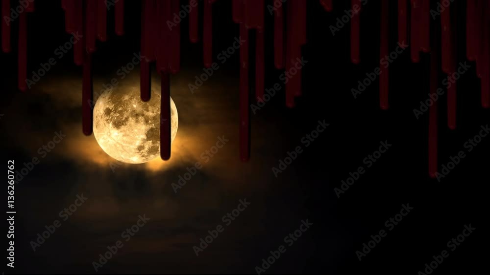 Halloween.Blood drips down the screen against a spooky amber moon and ...