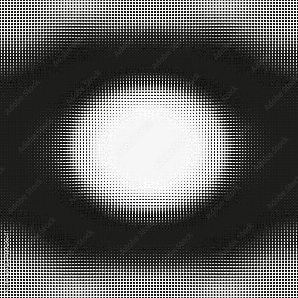 Abstract vector halftone shape. Black round form made of particles ...