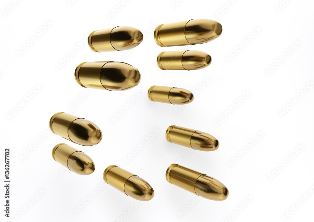 Spread 9mm bullets for a gun in one direction with isolated on a Stock ...