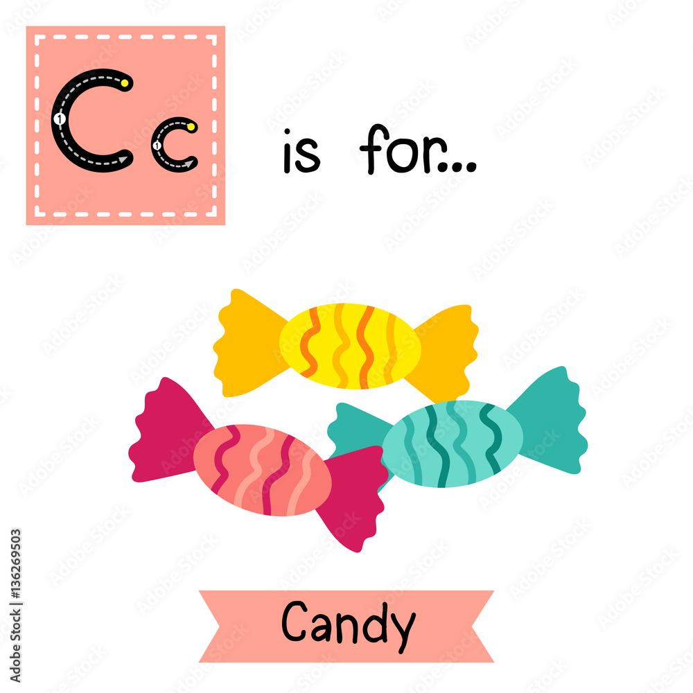 Cute children ABC alphabet C letter tracing flashcard of Candy for kids ...