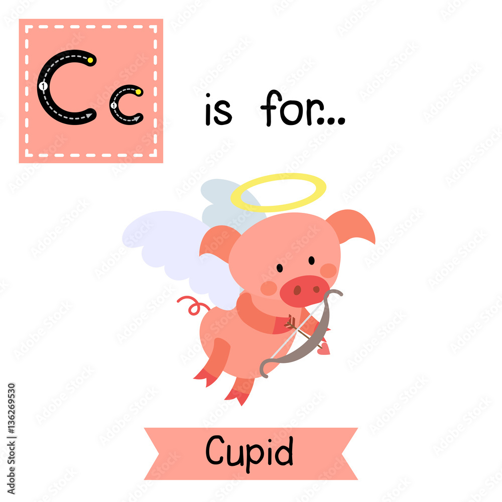 Cute children ABC alphabet C letter tracing flashcard of Cupid for kids ...