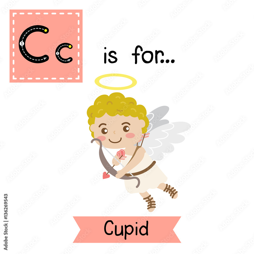 Cute children ABC alphabet C letter tracing flashcard of Cupid for kids ...