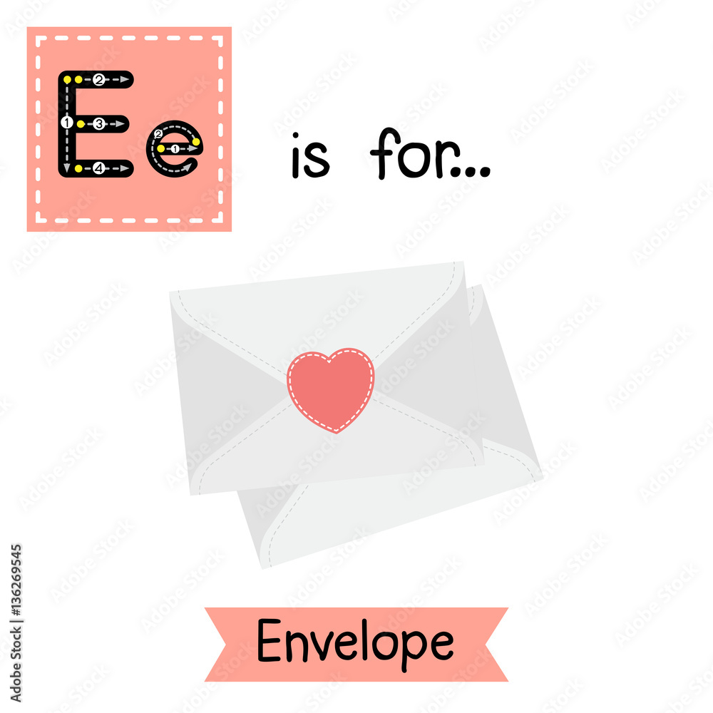 Cute children ABC alphabet E letter tracing flashcard of Envelope for ...