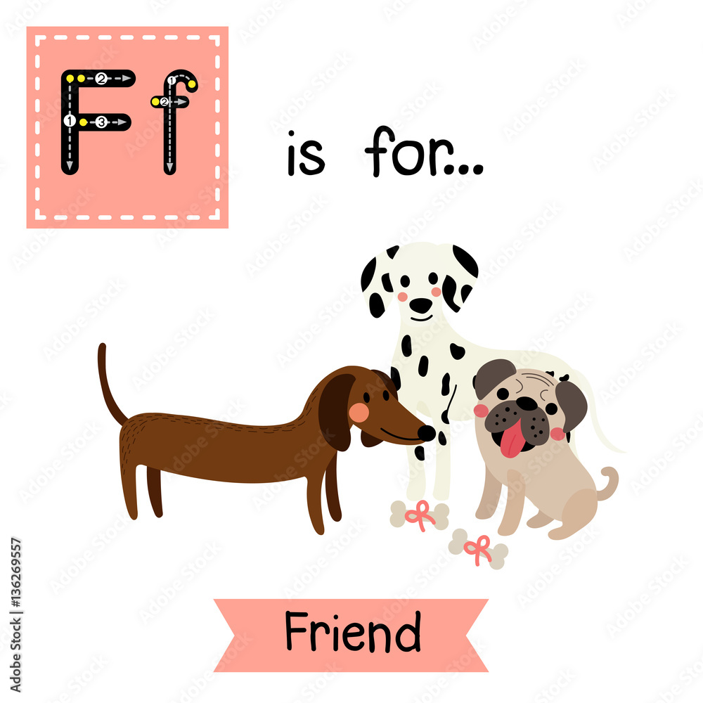 Cute children ABC alphabet F letter tracing flashcard of Friend for ...
