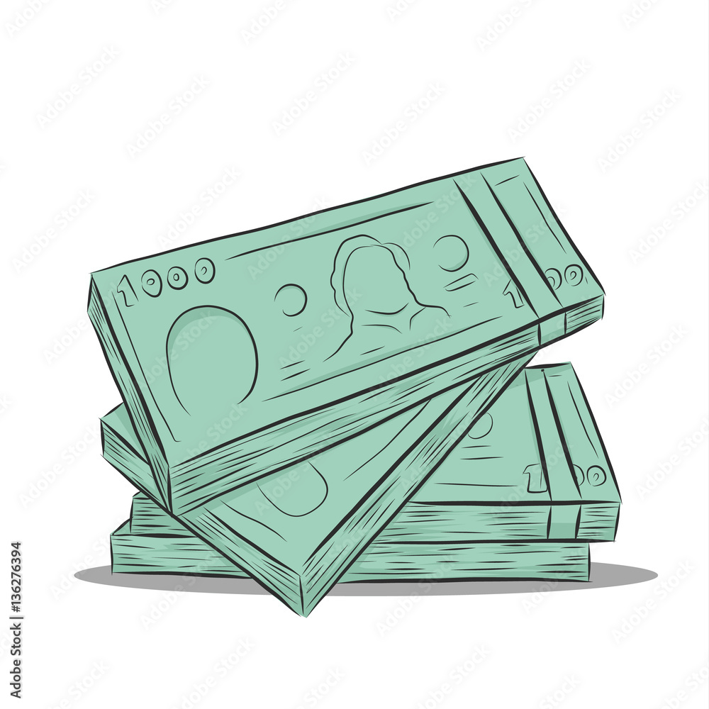 Money vector on white background.Money sketch by hand drawing. Stock ...