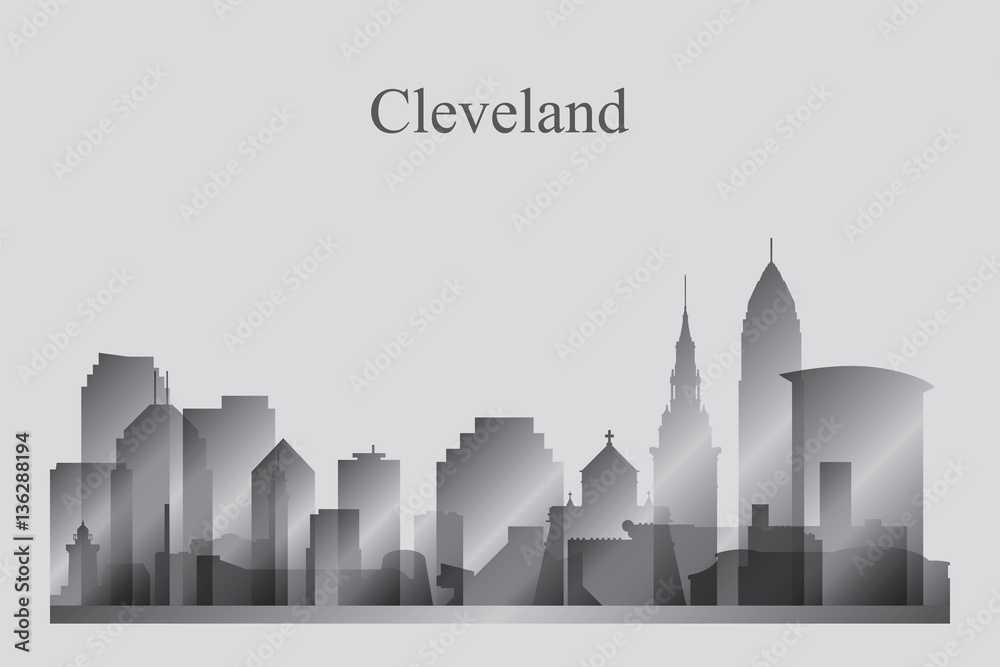 Cleveland city skyline silhouette in grayscale Stock Vector | Adobe Stock