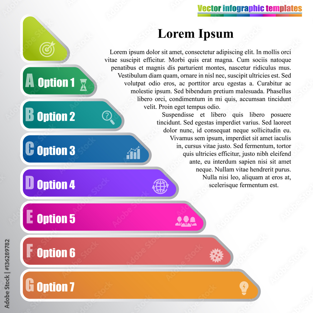 Triangle pyramid infographic template with 7 steps. Parts of the chart ...