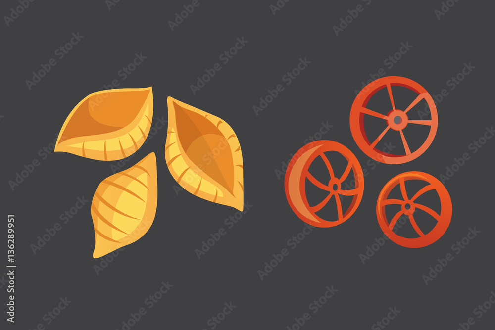 Vector set Italian pasta in cartoon style. Different types and shapes ...