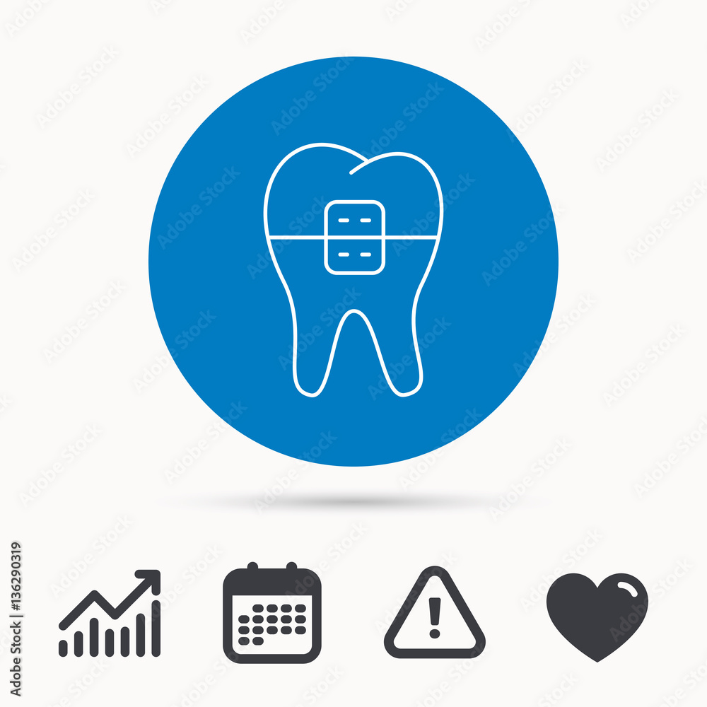 Dental braces icon. Tooth healthcare sign. Orthodontic symbol. Calendar ...