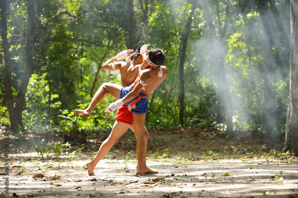 Muay thai fight boxing art and combat rope tied hand Stock Photo ...