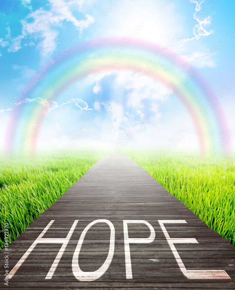 Wooden bridge and landscape background with hope words Stock-Foto ...