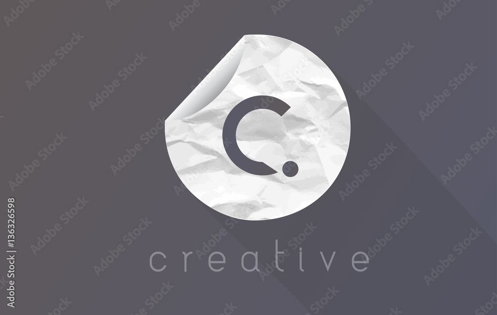 C Letter Logo with Crumpled And Torn Wrapping Paper Texture. Stock ...