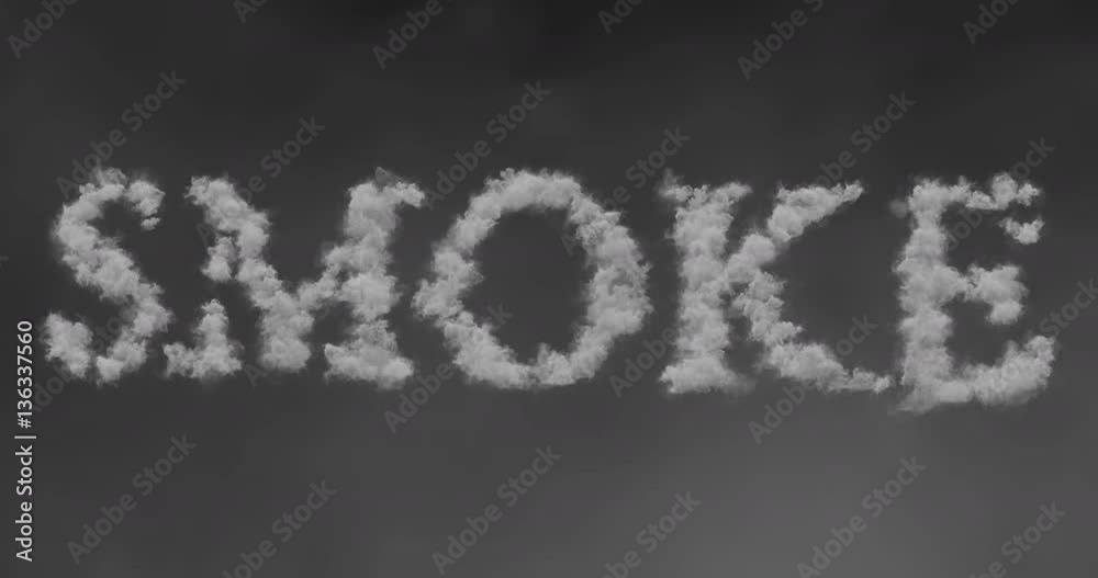 smoke word made by floating smoke steam through space on grey blur ...