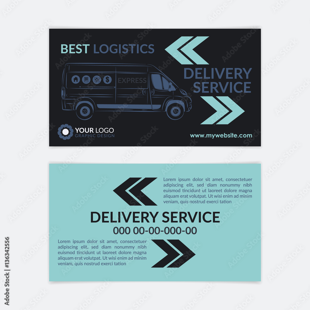 2 Sided Business Card Delivery service. Delivery van, logistics ...