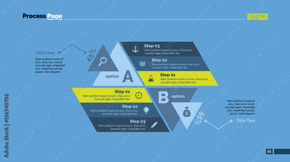 Two Options and Three Steps Slide Template Stock Vector | Adobe Stock