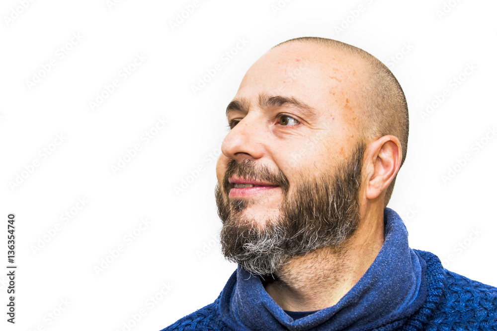 Handsome, bald man with beard on white background Stock Photo | Adobe Stock