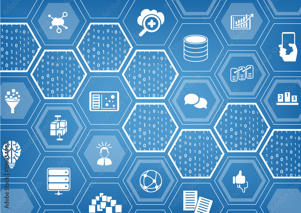 Big data background with hexagon shapes and symbols Stock Vector ...